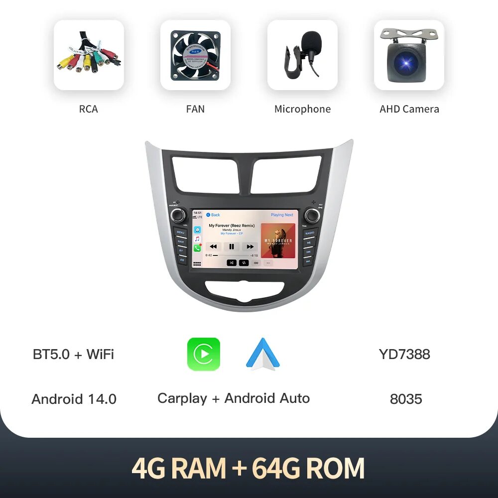 Kingchange Android 14 7 "2 Din автомобильное мультимедийное радио стерео для Hyundai Solaris Accent 2010-2016 CarPlay Auto 360 камера WIFI SWC