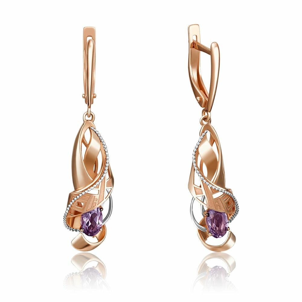 Серьги, красное золото, 585 проба, аметист