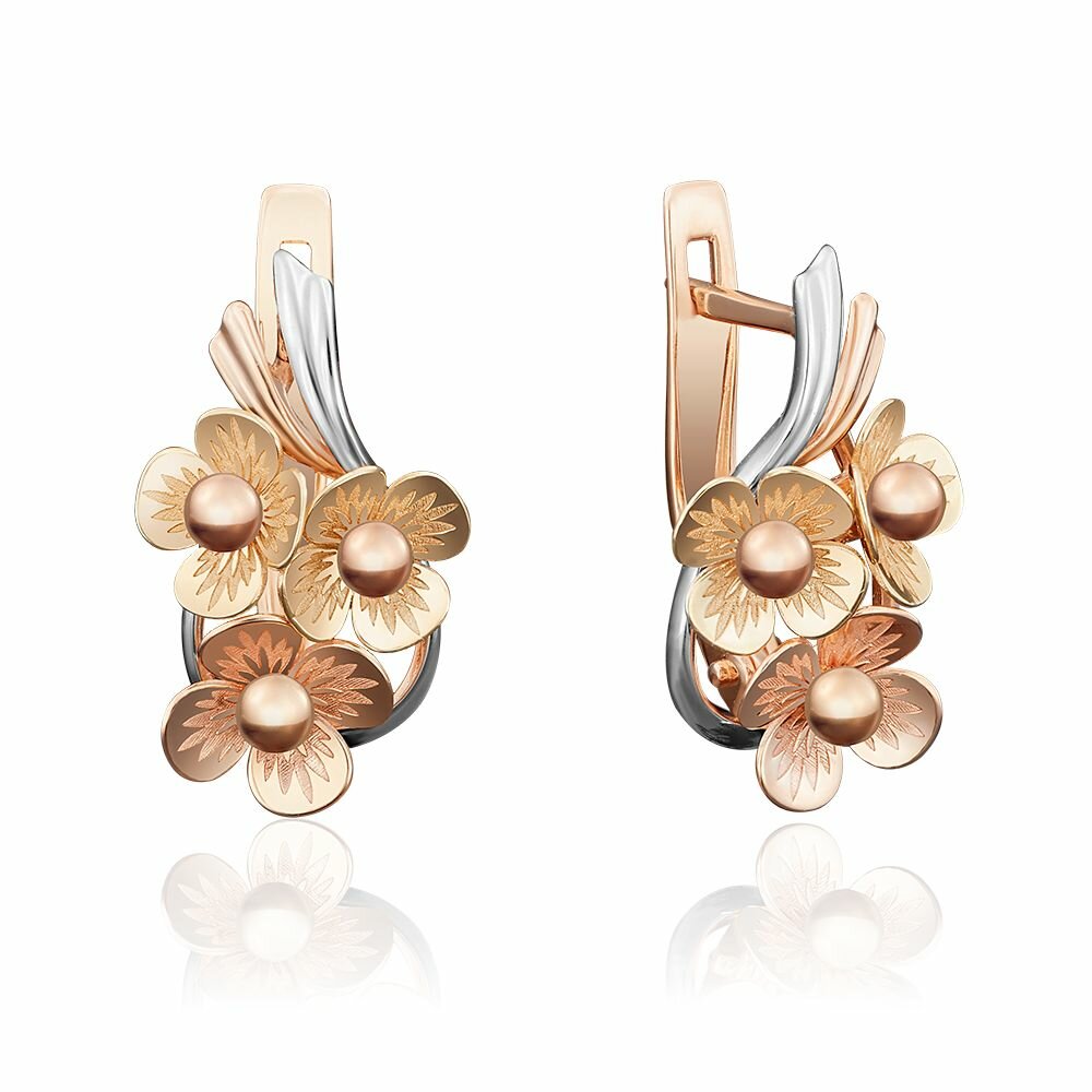 Серьги, комбинированное золото, 585 проба