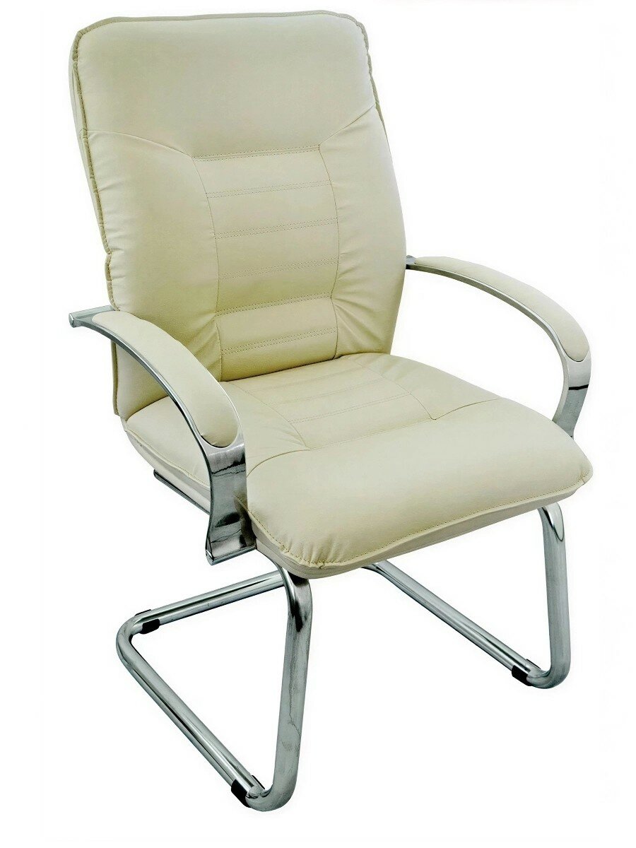 Кресло на полозьях хром с мягкими подлокотниками Factor Астро 2ХС, экокожа бежевая