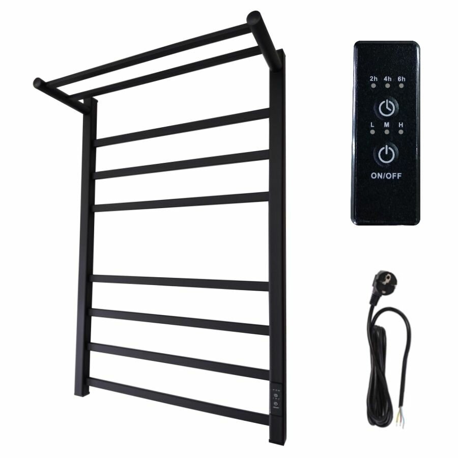 Полотенцесушитель электрический ВИД 81-10 профильный с полкой 80х50 правый, скр. монтаж, черный матовый, (Ferrum), Маргроид