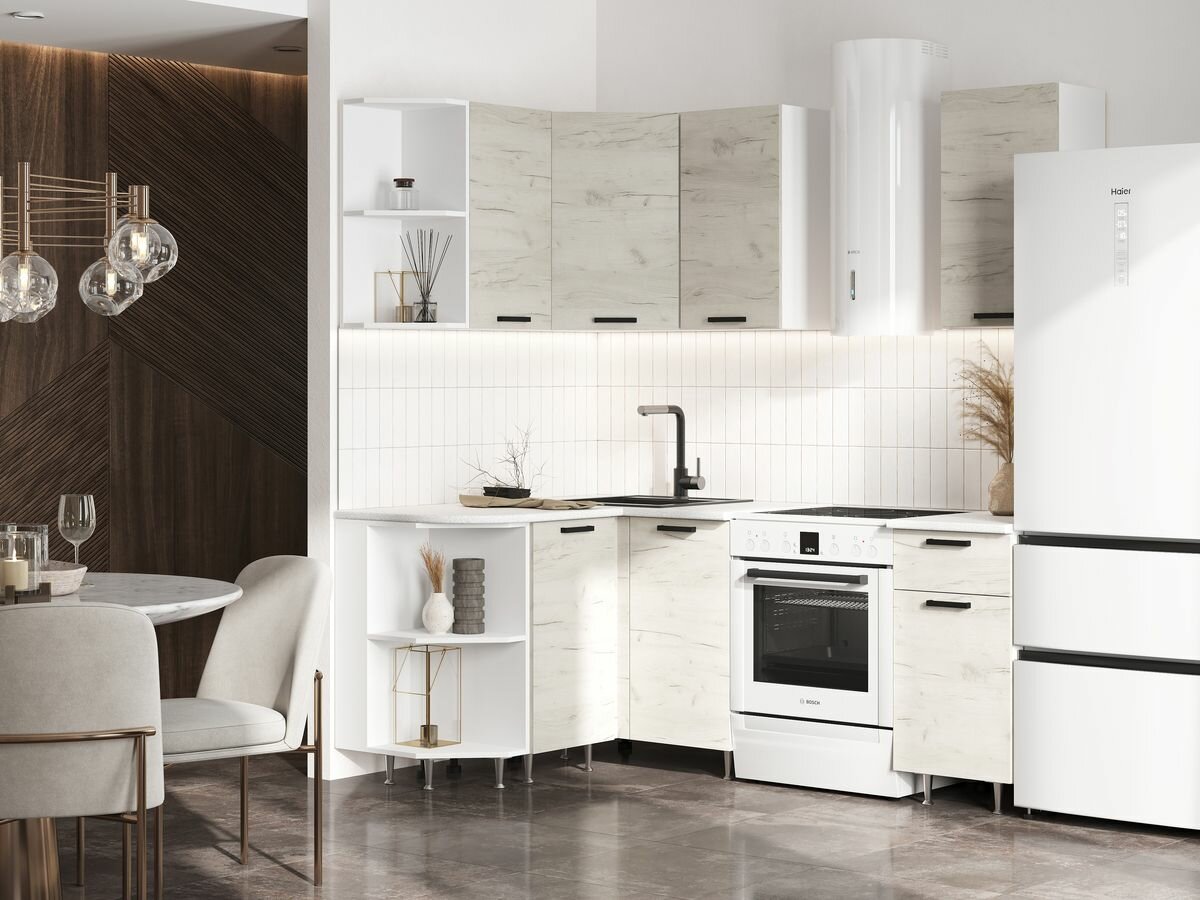 Кухонный гарнитур 2,0х1,3м Рио NEW дуб крафт белый, белый со столешницей, МИФ