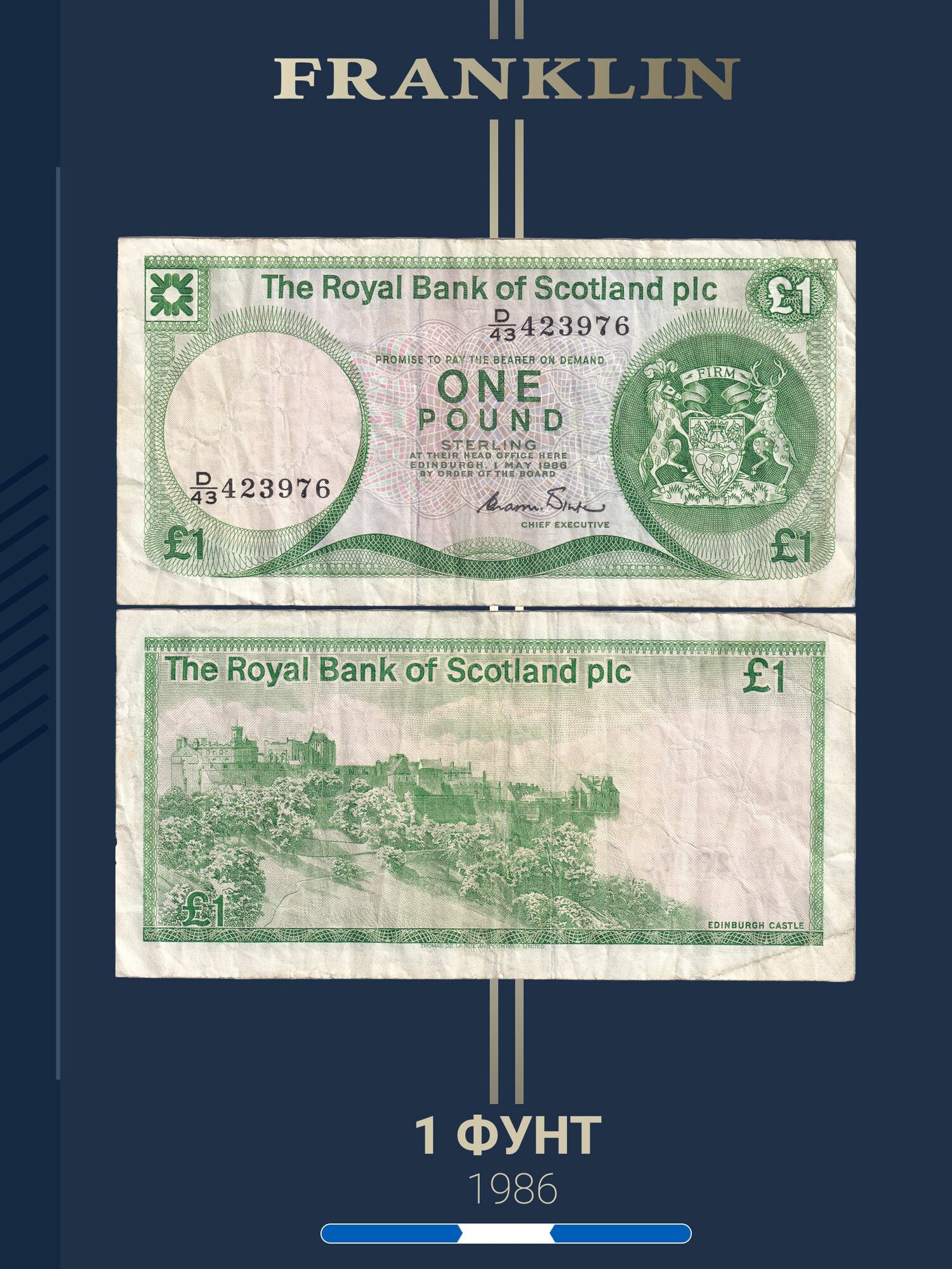 Банкнота Шотландия 1 фунт 1986 год (F) Pick 341Аа