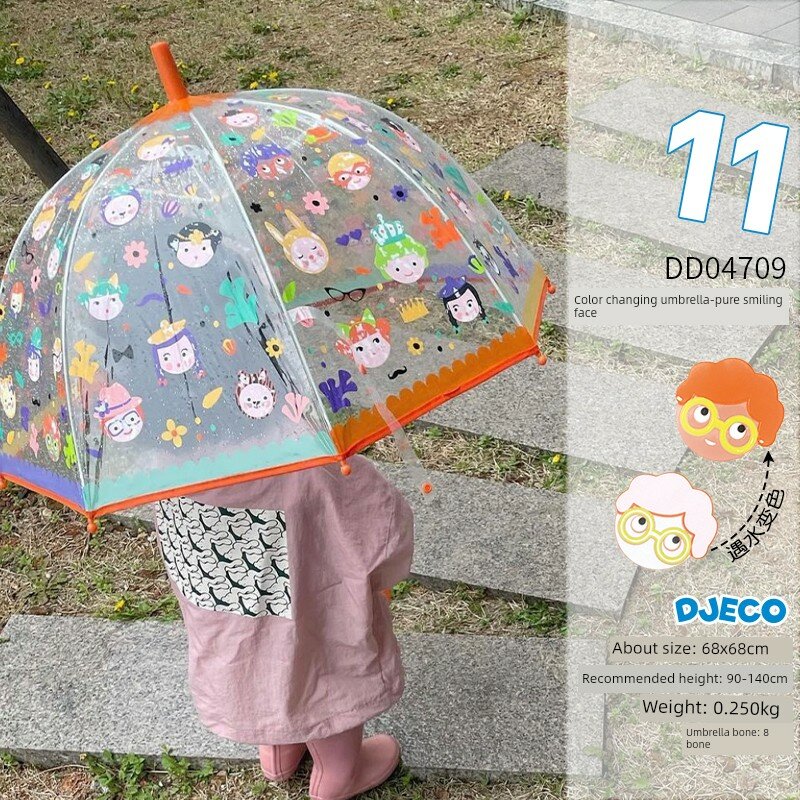 Детский прозрачный зонт Djeco для девочек, учащихся начальной школы, детей детского сада, милый зонт с длинной ручкой