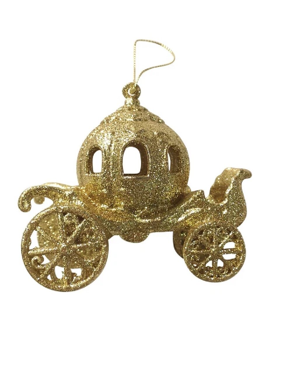 Елочная игрушка Волшебная карета-тыква, пластик, золотая, 11 см