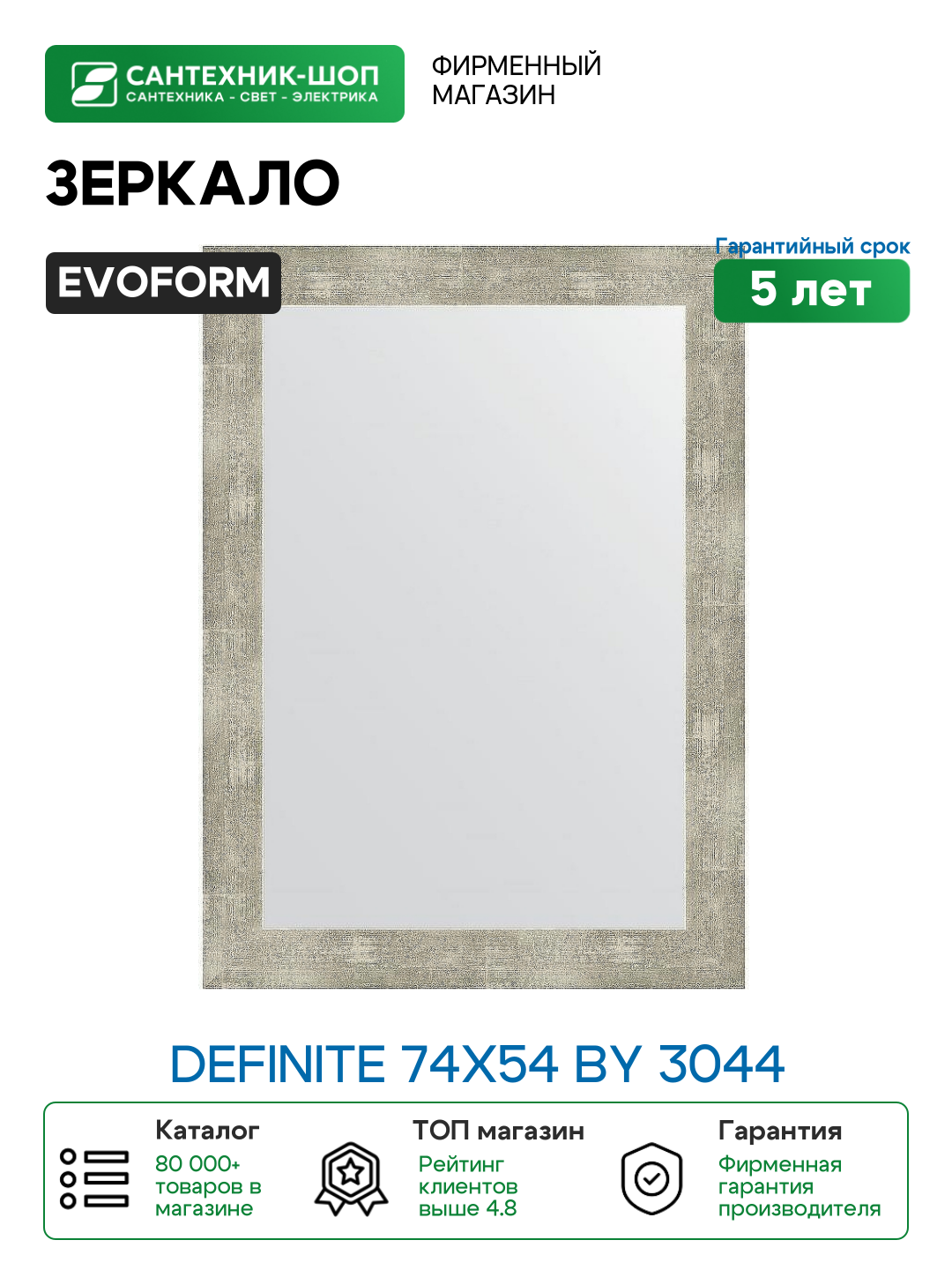Зеркало Evoform Definite 74х54 BY 3044 в багетной раме - Алюминий 61 мм стекло