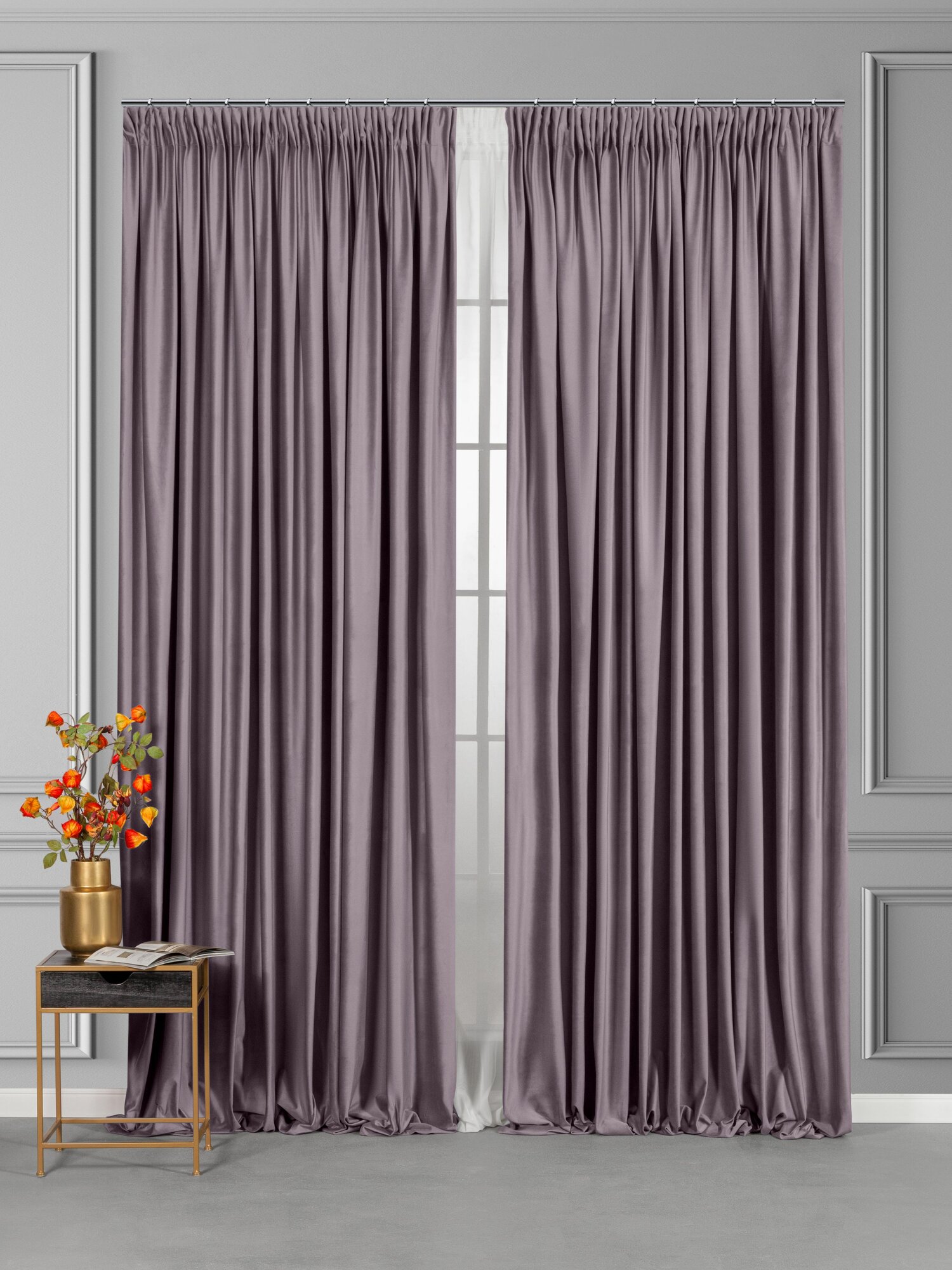 CASSIA Шторы для комнаты комплект "Вилен" бархат, 270 высота * 200 ширина - 2 шт, фиолетовые