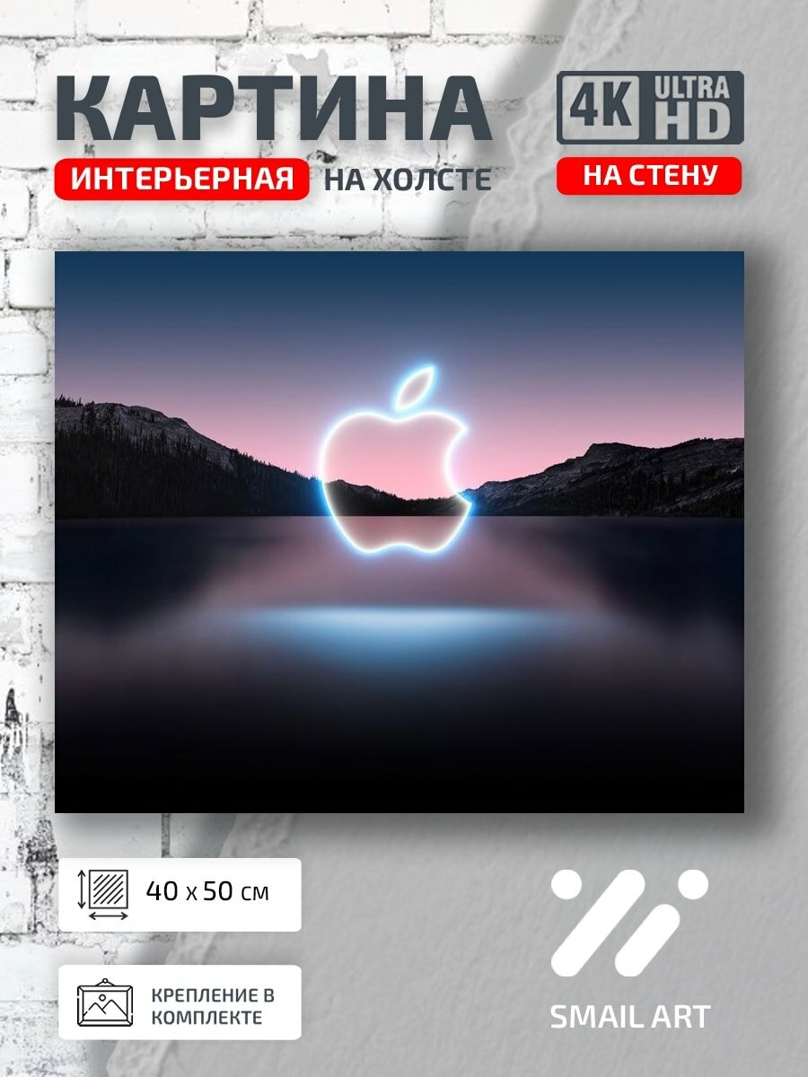 Картина на холсте интерьерная 40 на 50 на стену логотип Apple для студии атмосфера