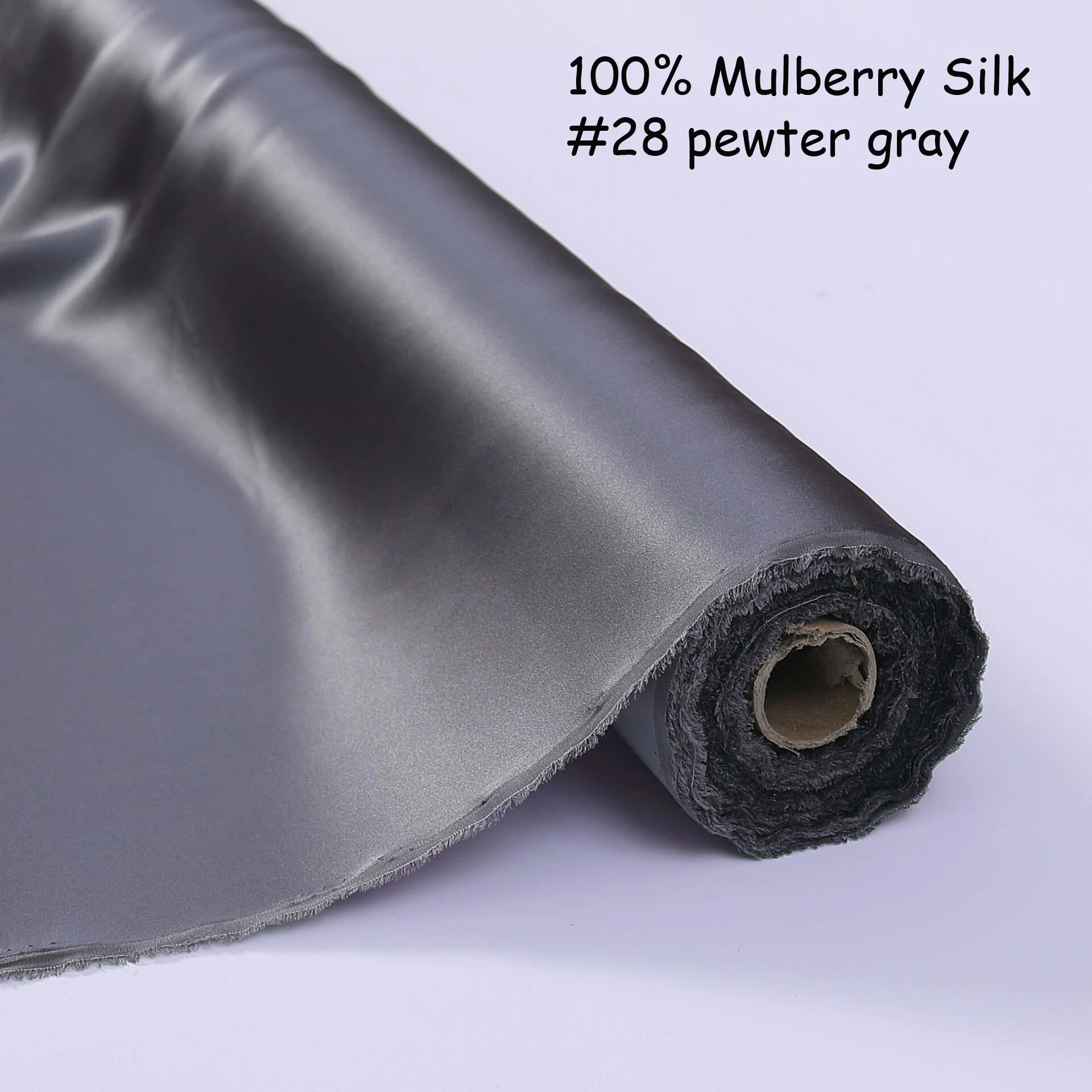 Шелковая ткань Charmeuse 22 Momme черный/белый/виноград/персик Серый, 70x140cm, 28 pewter gray