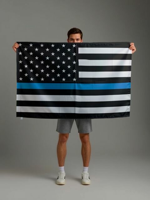 Траурный флаг Police Blue line флаг USA, 90х135 см на сетке для улицы