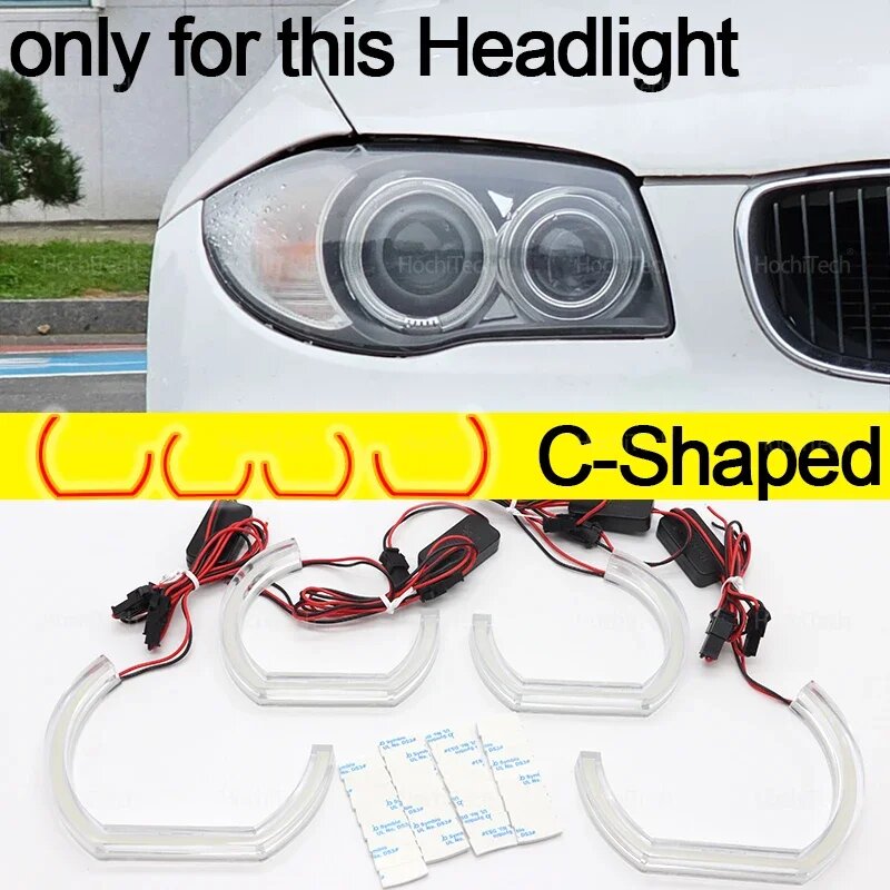 Для BMW 1 серии E81 E82 E87 E88 1M 04-13 Ксеноновая фара CS CSL Стиль Лимонно-желтое кольцо Ангельские глазки Светодиодная тюнинговая фара Кольца