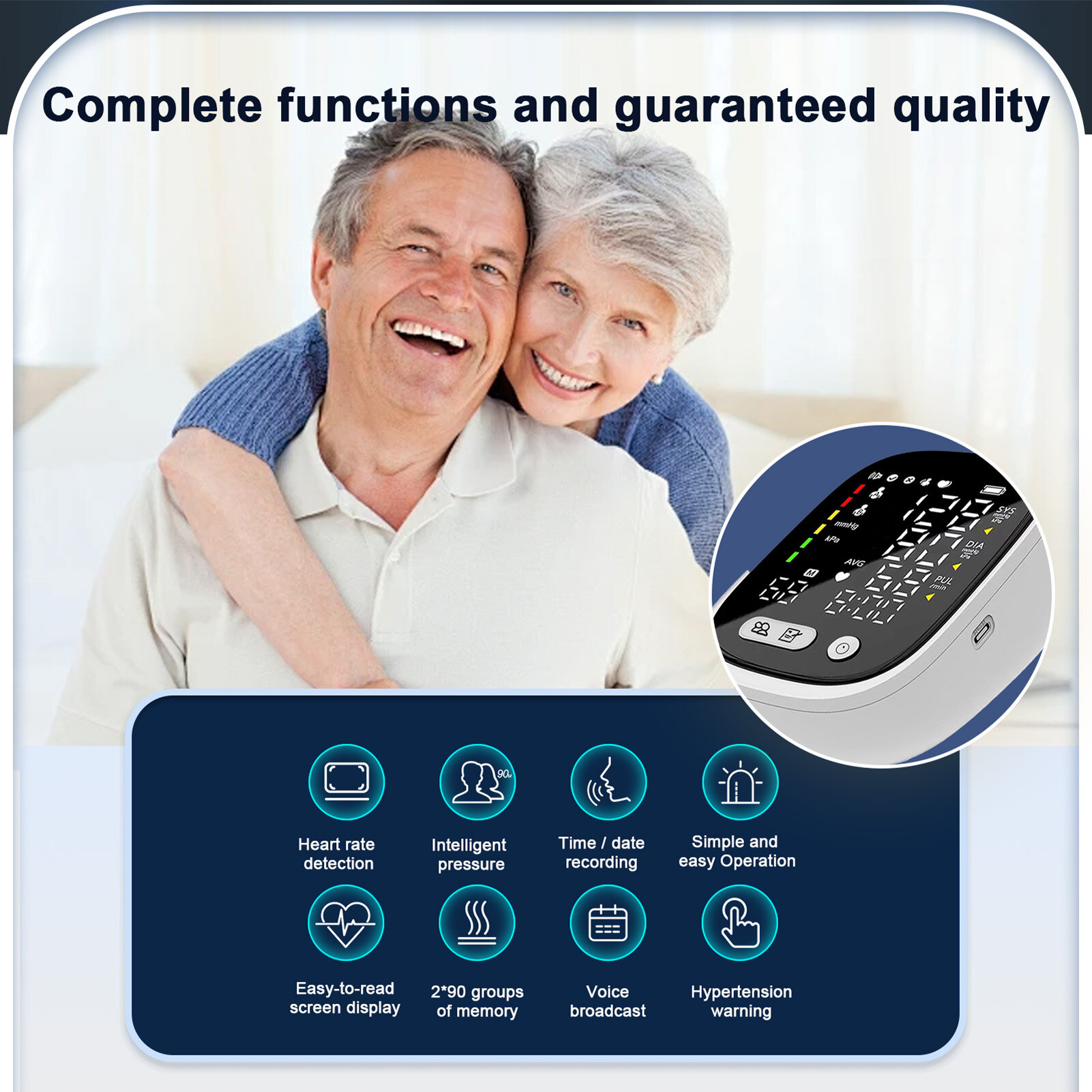 Автоматический тонометр для домашнего использования с манжетой на плечо, голосовым вещанием, большим ЖК-цифровым экраном, беспроводной тонометр, сохраняющий до 180 показаний для двух пользователей (по 90 показаний для каждого)