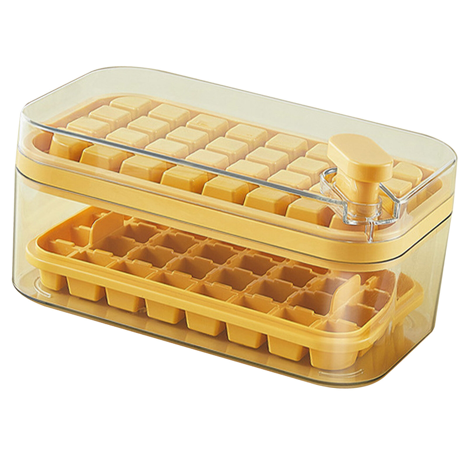 Лоток для кубиков льда, двухслойный, 64 шт, коробка для приготовления льда, домашний пресс, легкосъемная коробка для хранения морозильной камеры, желтый цвет