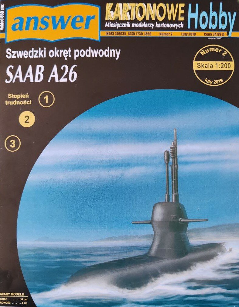 Сборная бумажная модель Подводная лодка Saab A26 - answer №2/19 (журнал)