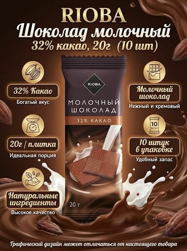 RIOBA Шоколад молочный 32% какао, 20г x 10 упаковки