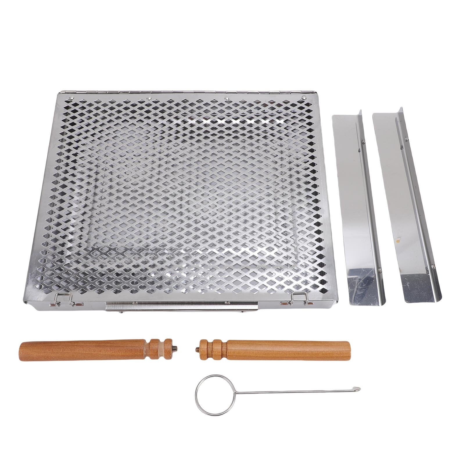 Корзина Для Гриля: Сетка Из Нержавеющей Стали С Деревянными Ручками И Регулируемыми Перегородками - Мелкая Сетка Для Равномерного Приготовления Универсальная Корзина Для Барбекю Для Пикника И Кемпинга