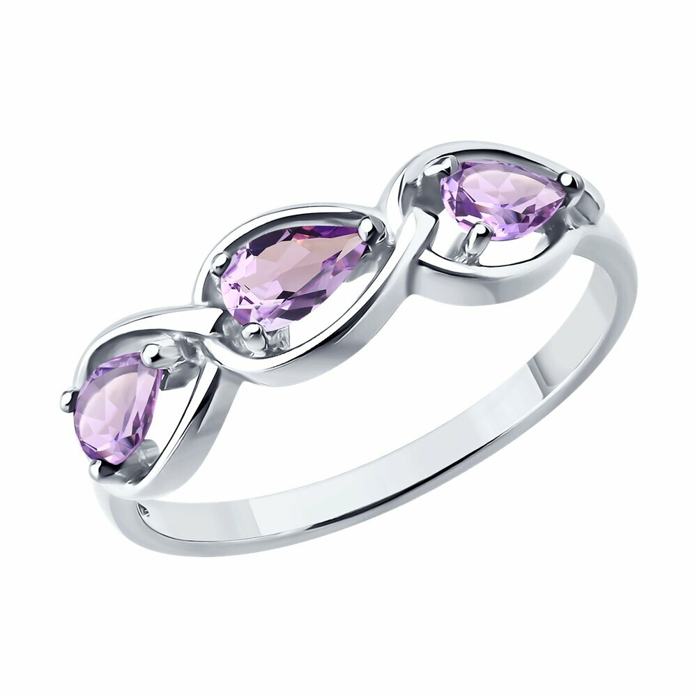 Кольцо, серебро, 925 проба, родирование, аметист