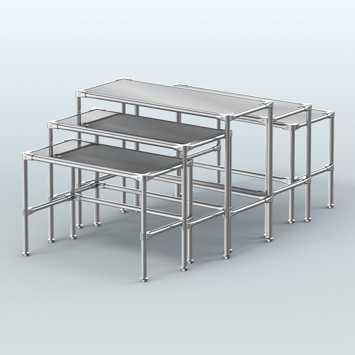 Комплект столов №2-5 с полками зеркало 4мм, Серый. Производство товара - компания ТОБ.