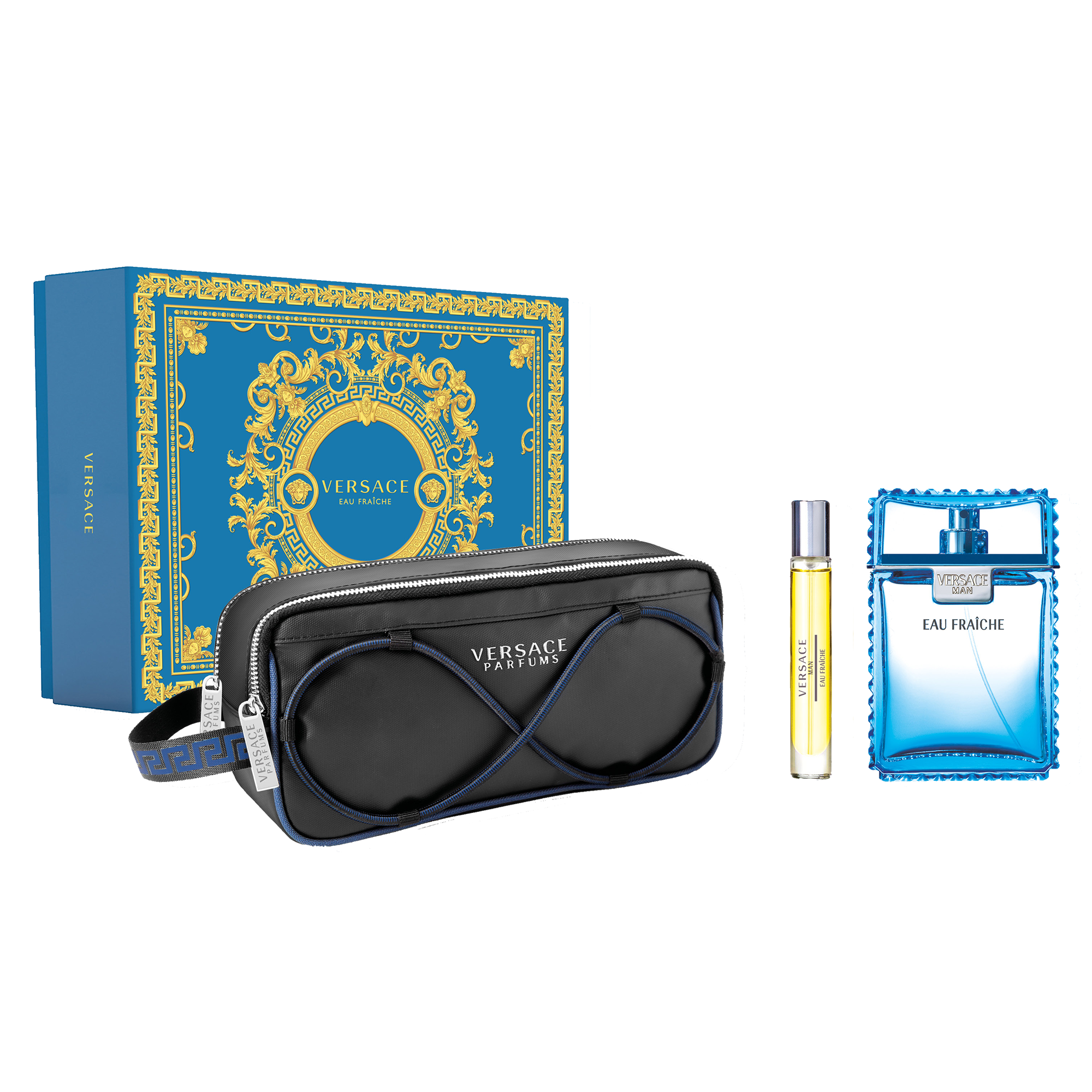 Подарочный набор Versace " Eau Fraiche Man " — для мужчин, 101 мл духи + 10 мл духи + несессер