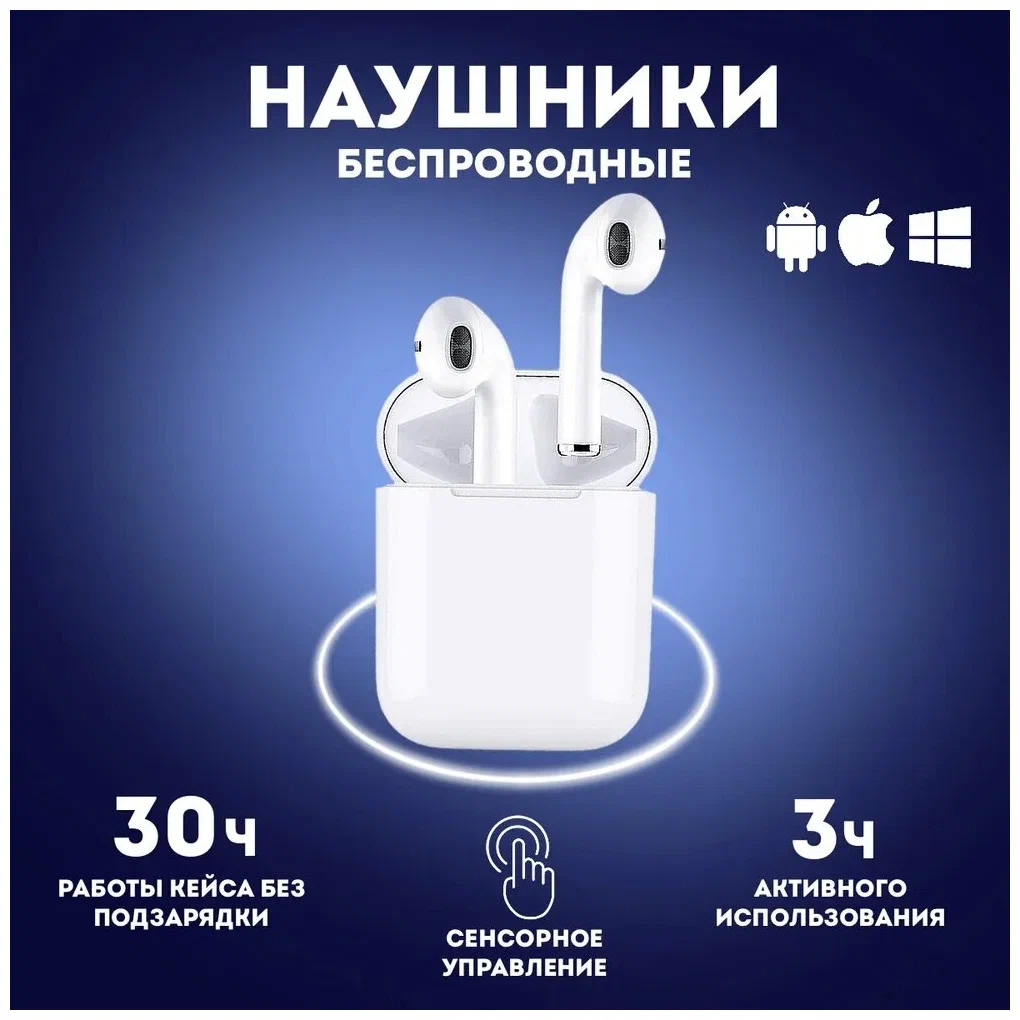 Беспроводные Наушники POWERFUL SOUND i 12 / Наушники внутриканальные bluetooth, Блютуз Гарнитура с микрофоном