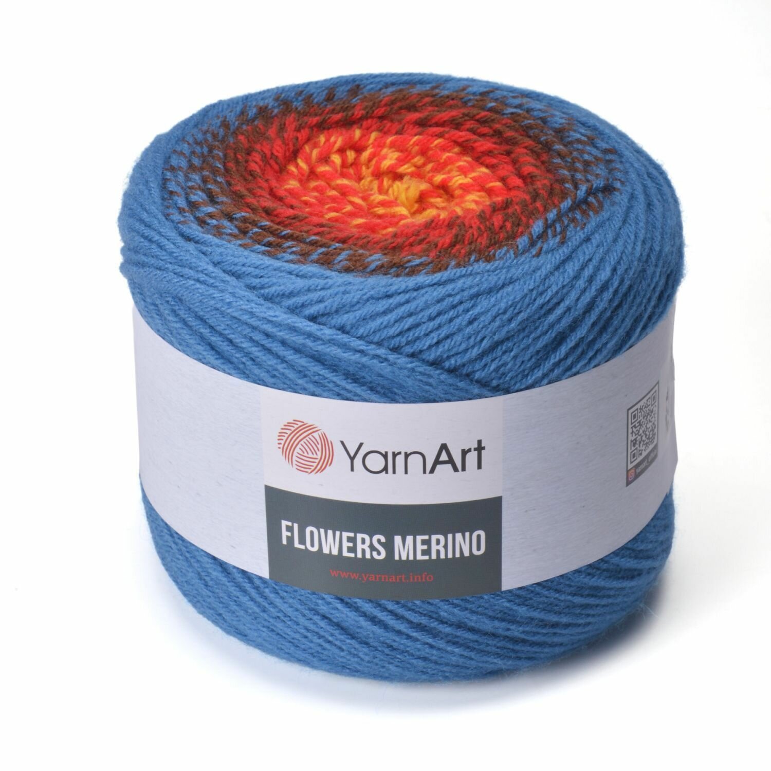 Пряжа Flowers Merino (YarnArt), тем. голубой/корич/красный - 568, 25% шерсть, 75% акрил, 2 мотка, 225 г, 590 м.