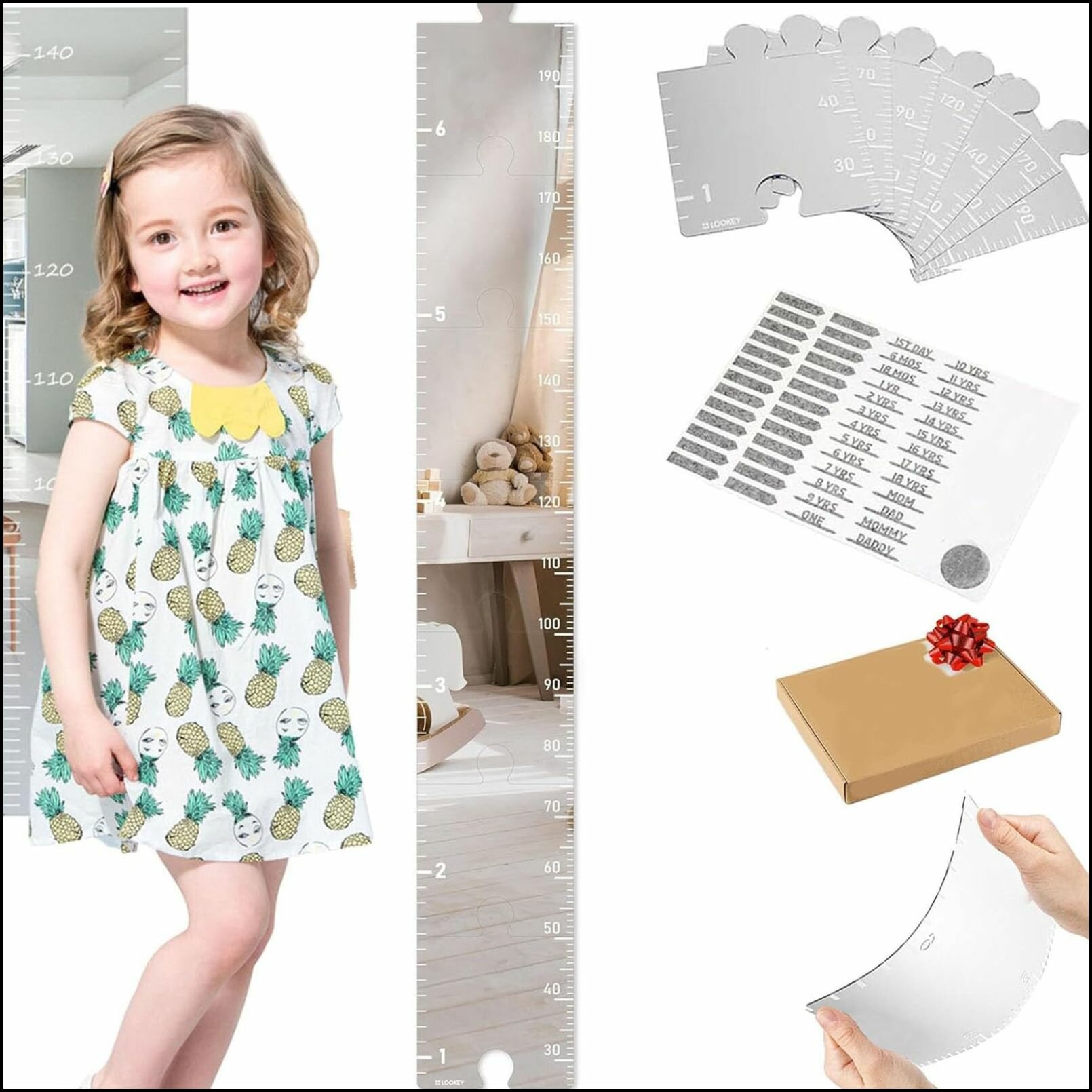 Детская таблица роста зеркало на стену, головоломка и складное зеркало для измерения высоты, декор стены спальни