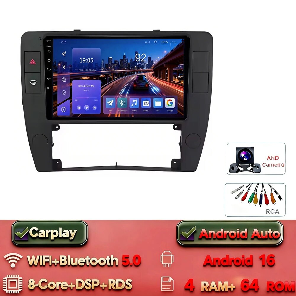 Android 16 Carplay Androidauto для Volkswagen Passat B5 2000-2005 GPS сенсорный экран T2 4G-64G AHD
