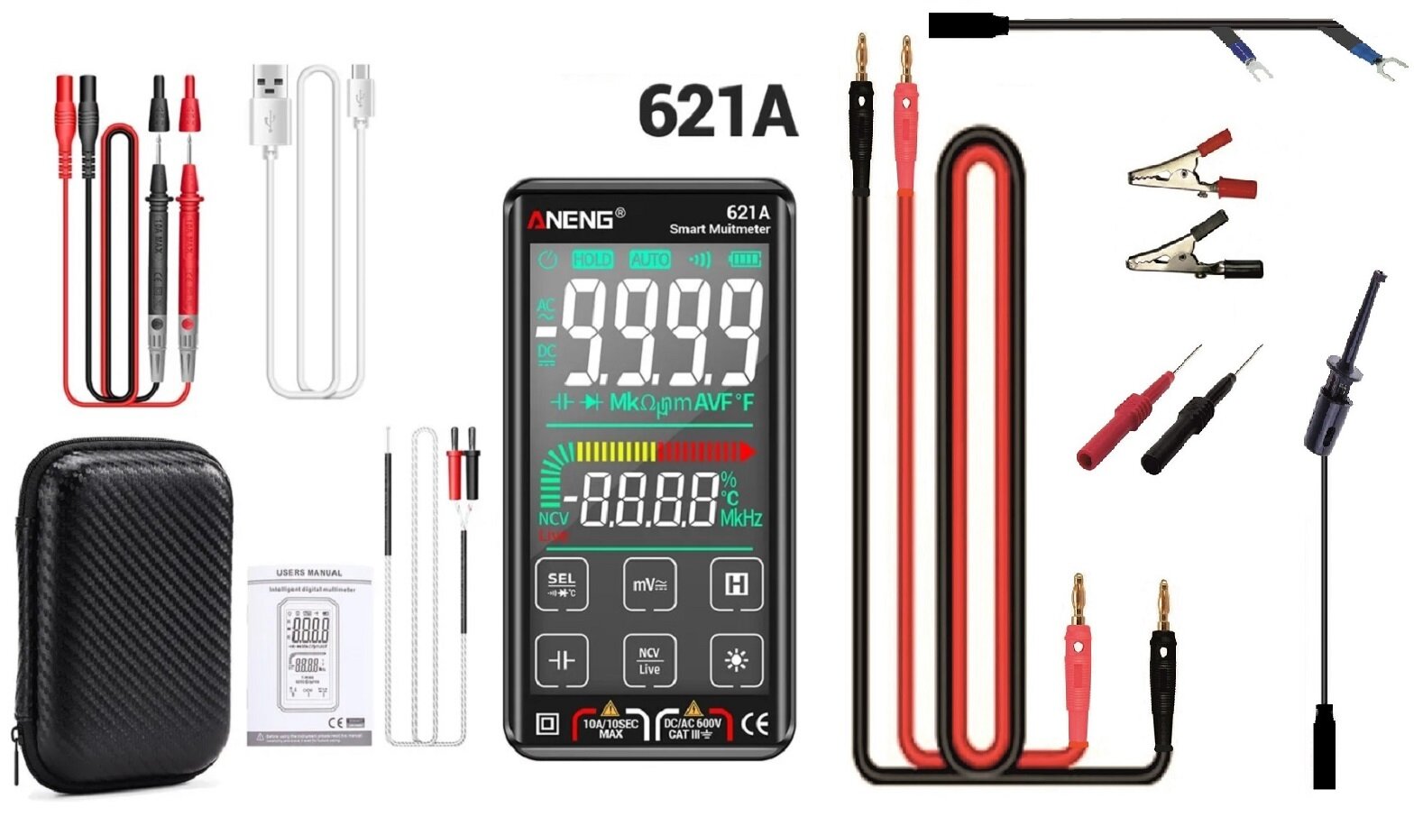 Мультиметр профессиональный ANENG 621A SPECIAL. Гарантия 2 года. 15 функций. USB Li-Ion.