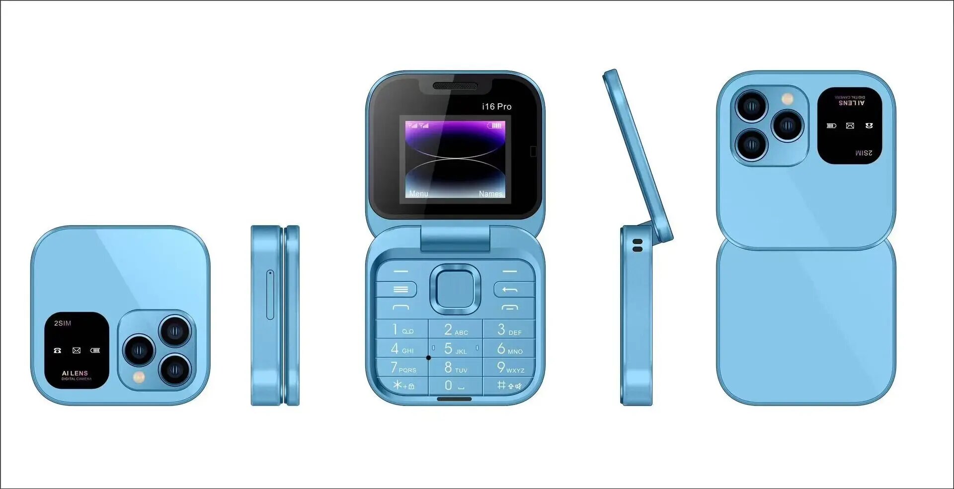 I16 Pro MIni Fold Mobile Phone 2G GSM Dual SIM Card Speed Dial Video Player Magic Voice 3.5mm Jack FM Small Flip CellphoneDual S