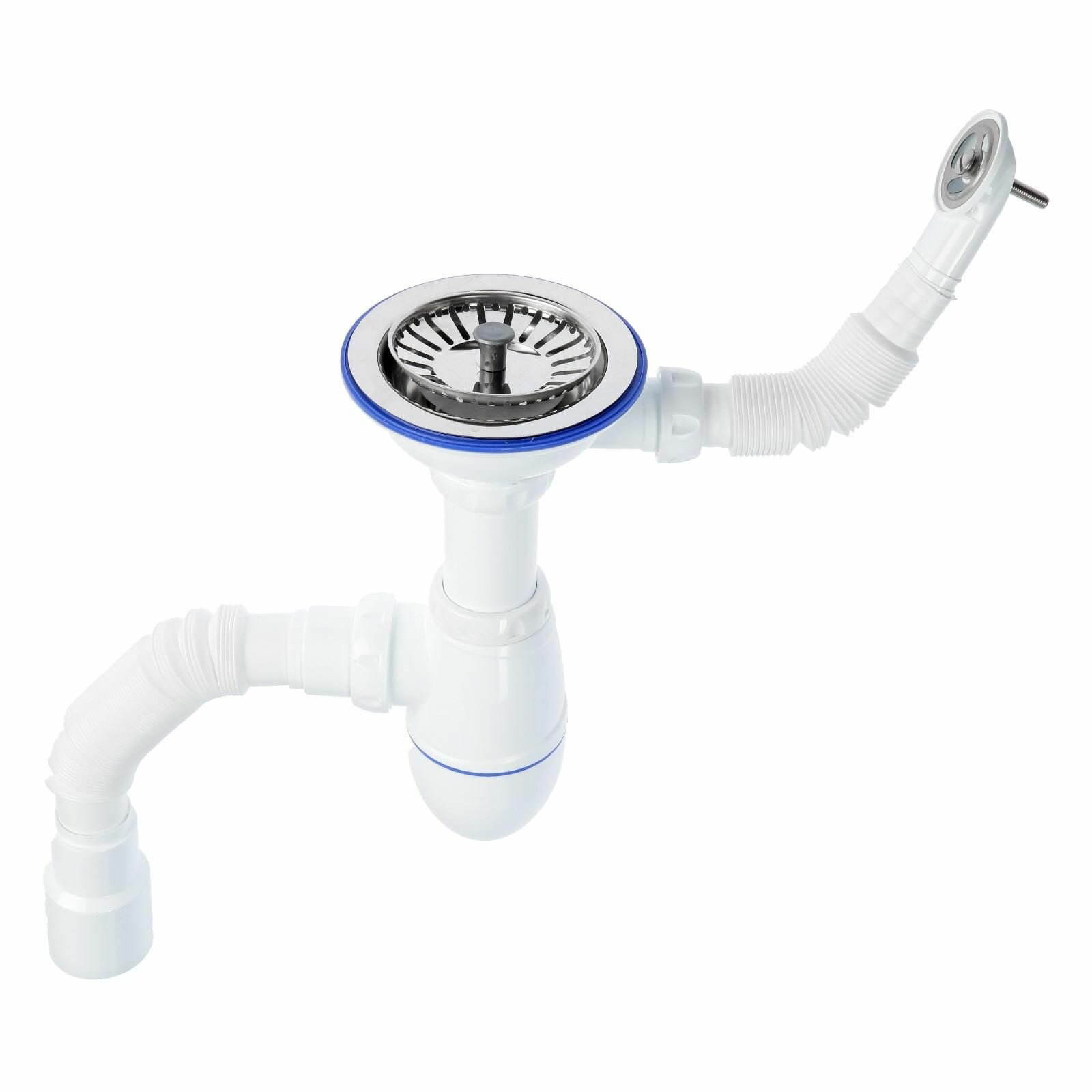 Сифон для мойки B426P, 3 1/2"х40 мм, круг. перелив, пласт. ручка, с гофрой 40/50 мм, 1 шт.