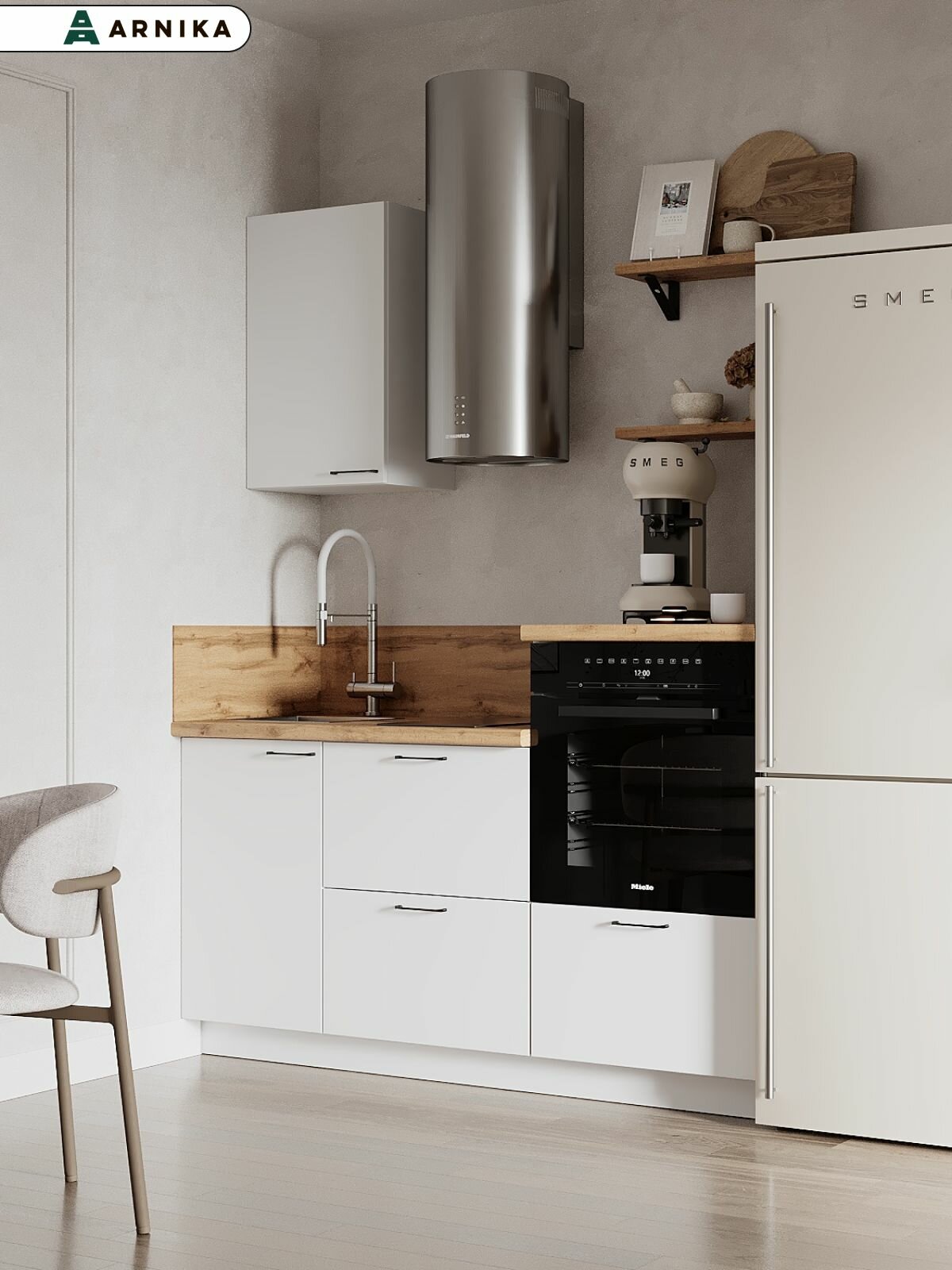 Кухонный гарнитур со столешницей "Дакия" 1,65м х 2,4м, цвет белый, фасад Эмаль