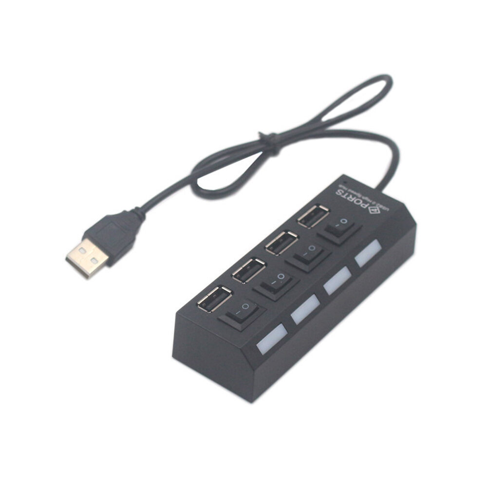 Хаб USB 2.0 4 порта с индивидуальными переключателями питания с LED, ультратонкий портативный хаб данных, мультипортовый сплиттер и экспандер USB 2.0, совместимый с системами Windows/Linux/Mac, MacBook, черный/белый (опционально), материал ABS, размер