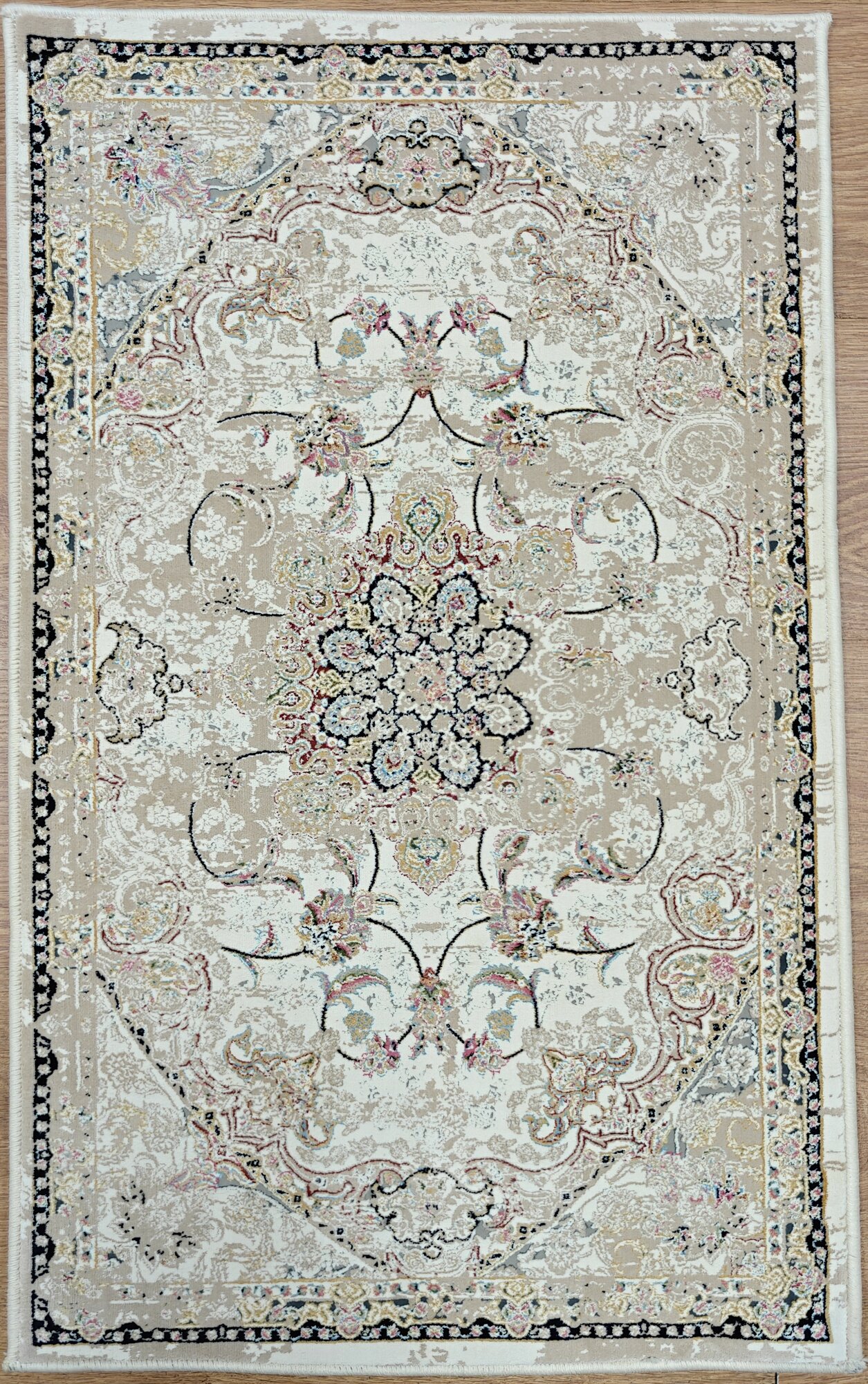 Коврик персидский высокоплотный винтажный с рельефным ворсом "AISAN кремовый" 50х80 см