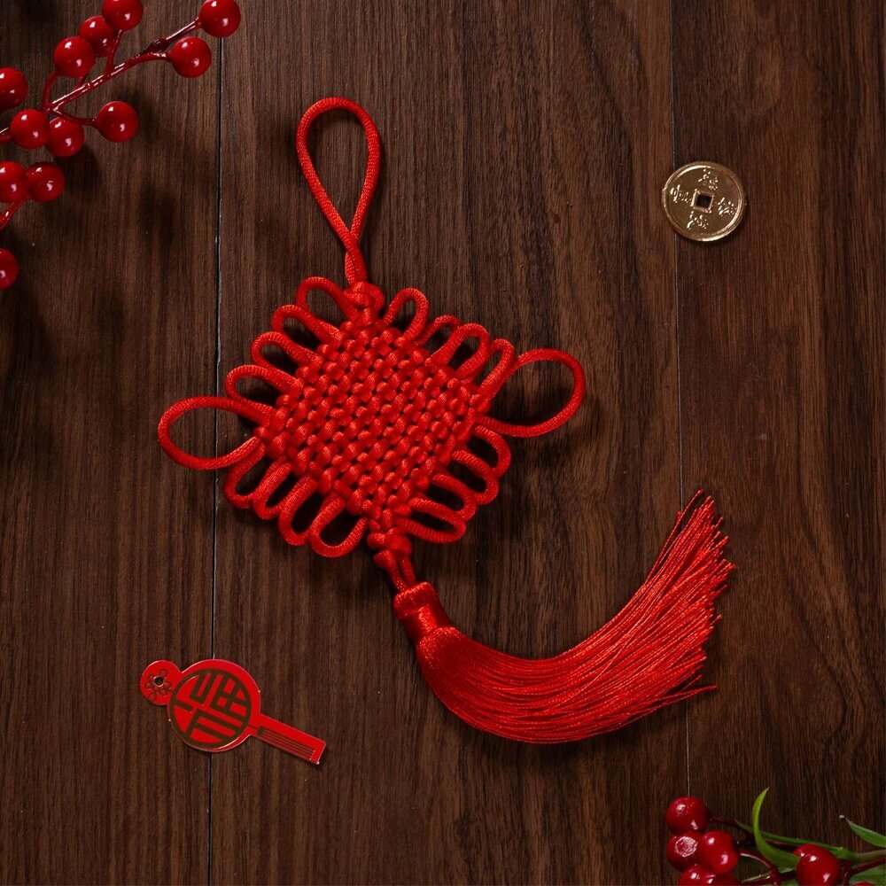 Китайский узел, весеннее праздничное украшение для дома, кулон, китайский лунный Новый год, традиционный декор, красный орнамент с кисточкой