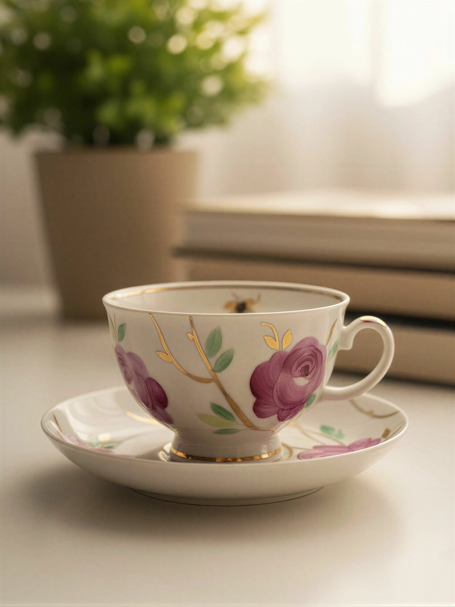 Чайная пара 350 мл. Форма "Голубая роза", рисунок "Розовая фантазия", Твердый фарфор. Чашка с блюдцем. Дулёвский фарфоровый завод ДФЗ.