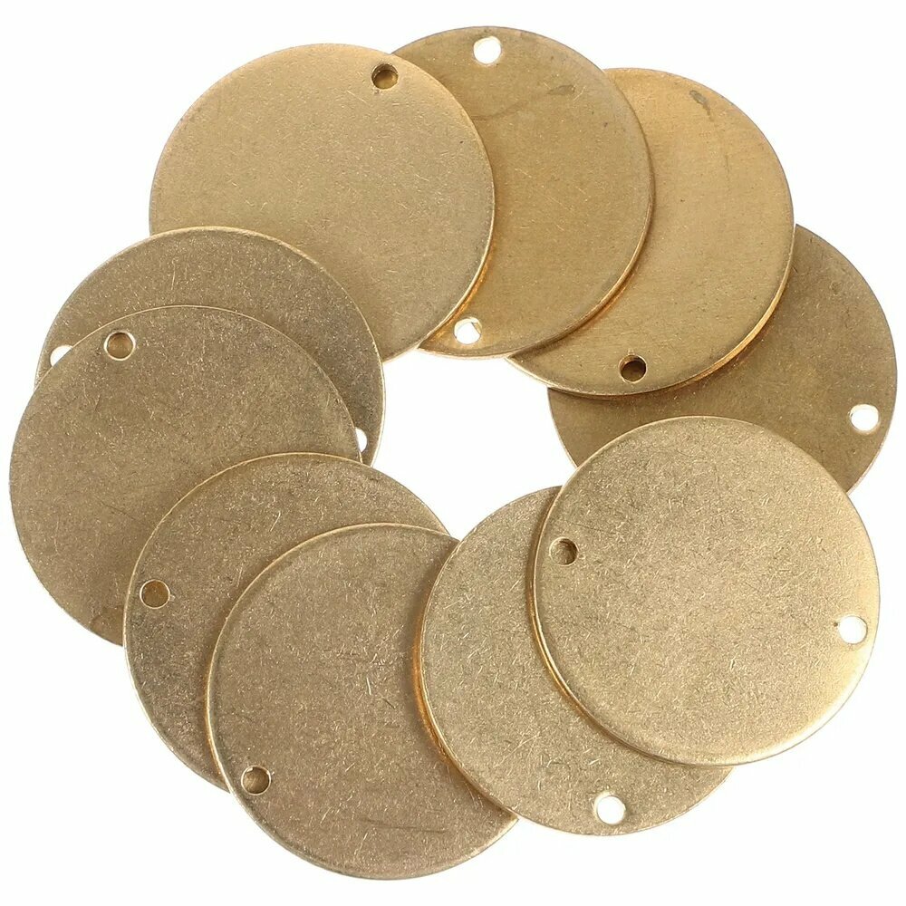 Медные Диски Для Гравировки, Круглые, Золотистый Цвет, 2.00X2.00X0.10См, 10 Штук