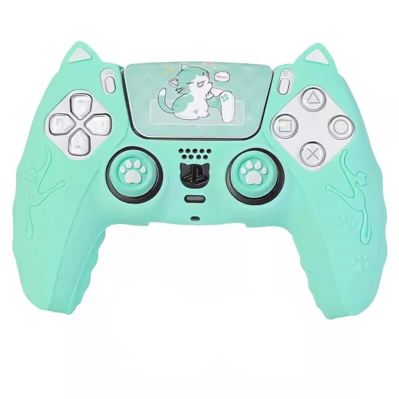 Силиконовый чехол Caysolle для PS5 Dualsense, Green, Cute Cat Paw