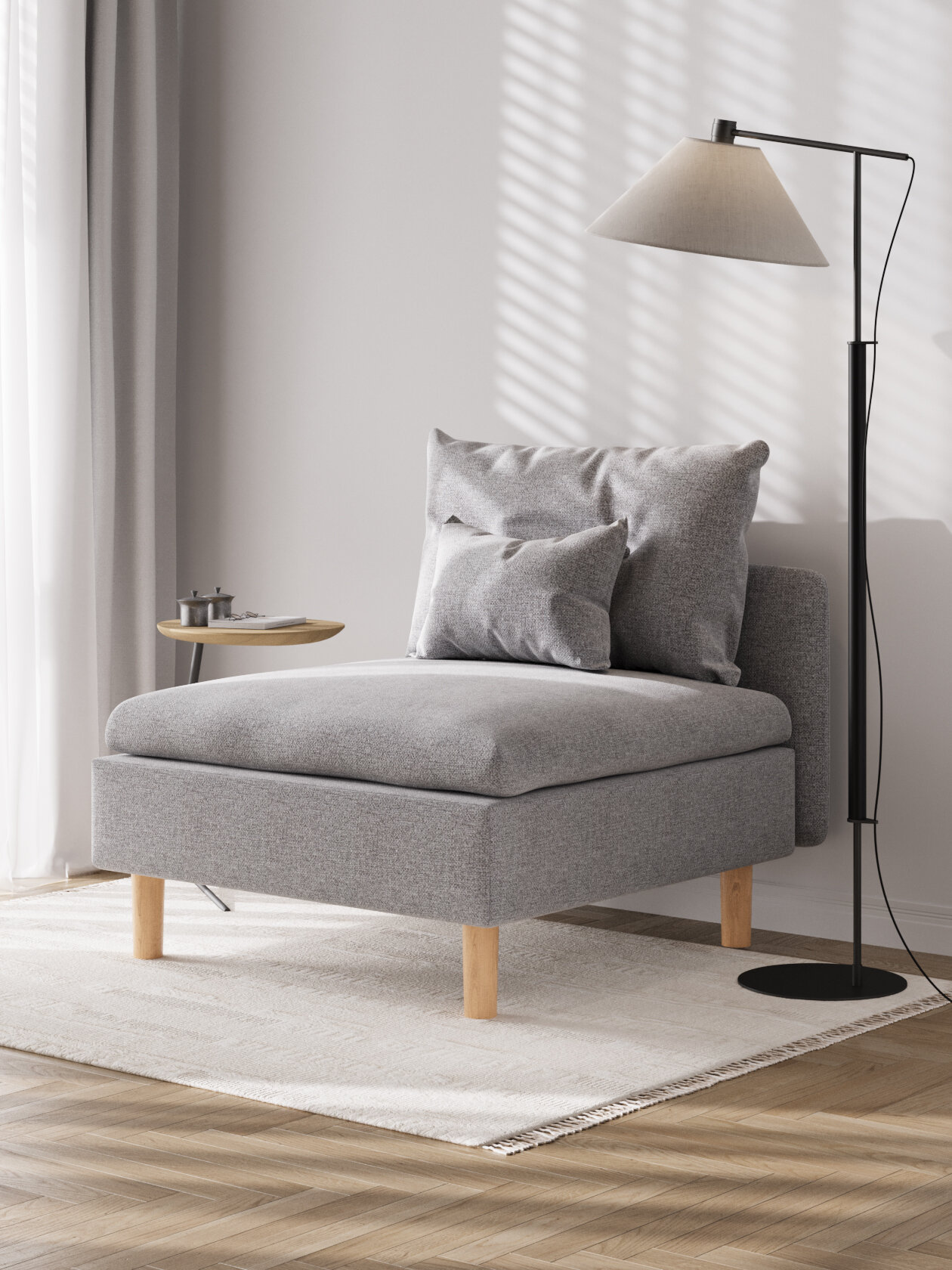 Кресло мягкое Армана для отдыха дома, с декоративной подушкой, на высоких ножках, 95х99.5х74 см, Серый, рогожка