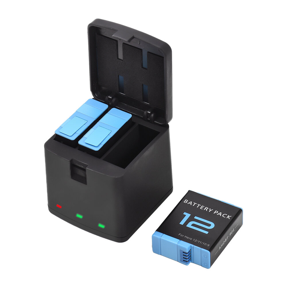 3 шт батарейки 1800mAh + зарядное устройство с 3 слотами и USB портом для Hero 12 Hero 11 Hero 10 Hero 9