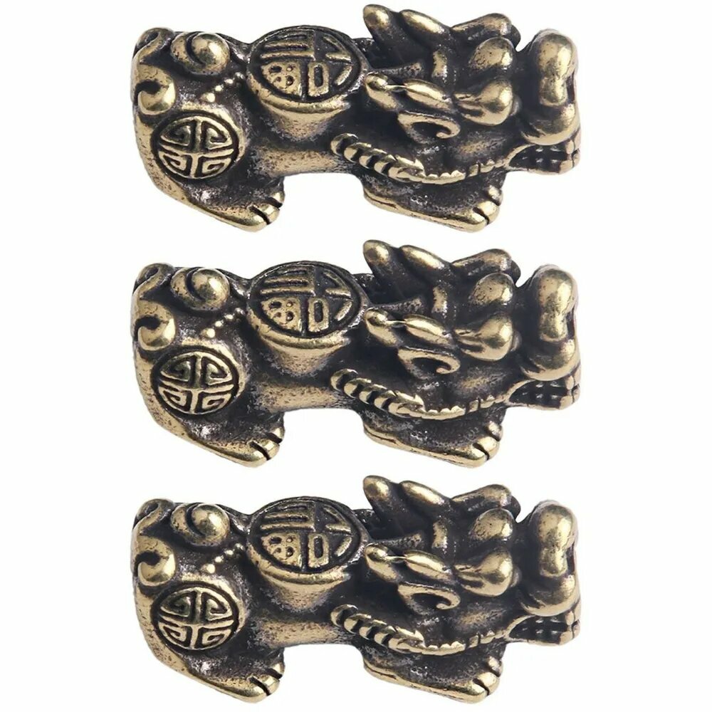 Набор из 3 золотистых фигурок пи яо из латуни для создания ювелирных изделий и декора