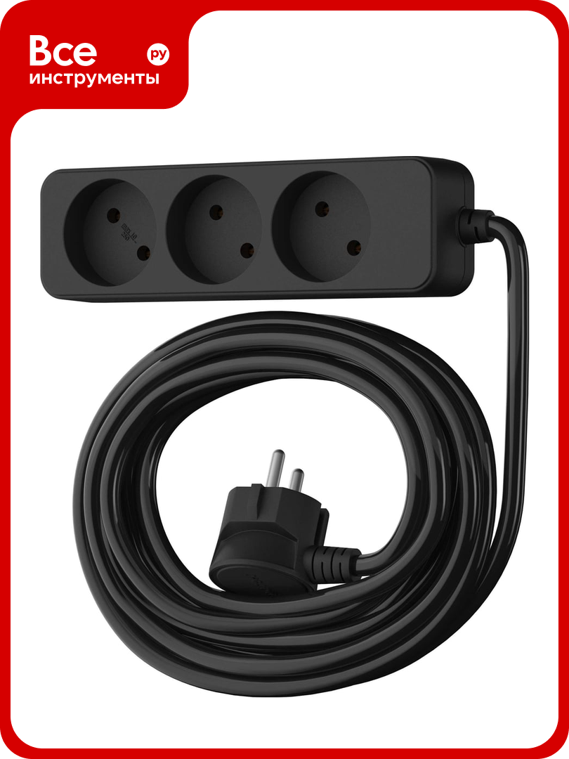 Сетевой, Фотон, удлинитель Фотон 10-103, 10м, 3 розетки, 10А, черный 22721, 2х0, подключения к розеткам европейского