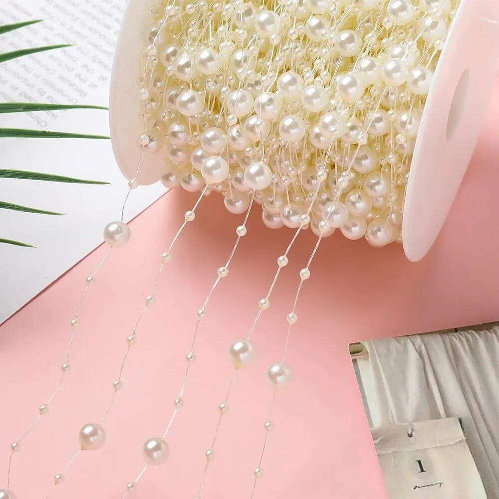 Жемчуг на леске, 8+3 мм, 5 метров , цвет бежевый