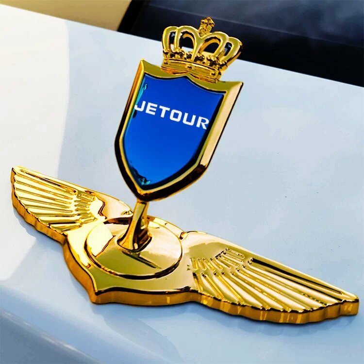 Эмблема с крыльями и короной JETOUR X70 PLUS - Золотой и синий металлический декор для автомобиля