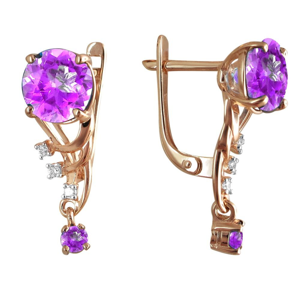 Серьги, серебро, 925 проба, аметист, фианит