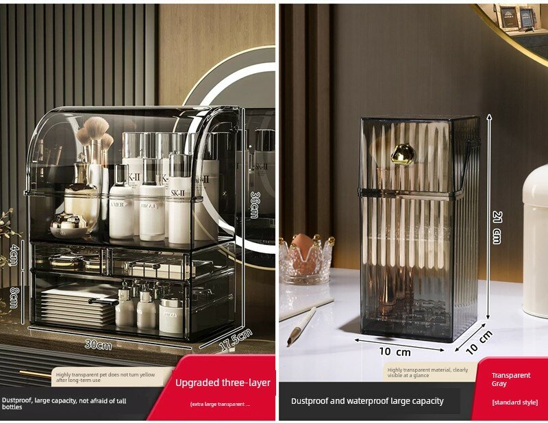 Элитный органайзер для косметики, пылезащитный, прозрачный, для туалетного столика, вместительная подставка для средств