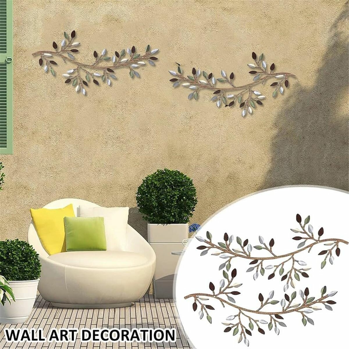 Настенный декор из металла в виде листьев дерева, 2 шт, оливковая ветвь, B