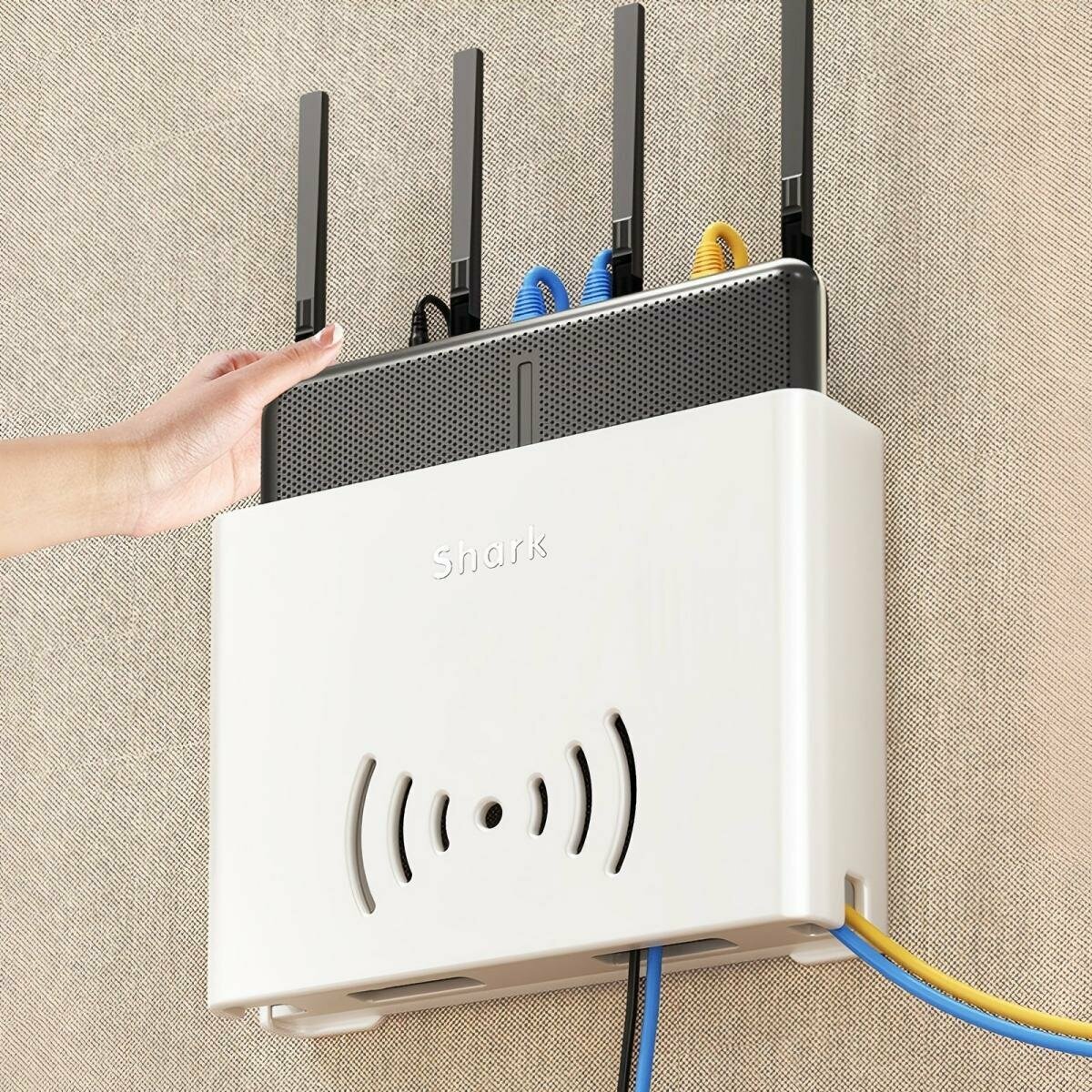 Полка для роутера / Ящик короб шкаф подставка для роутера，Металлический материал, белый，Один，25.5x17x6cm