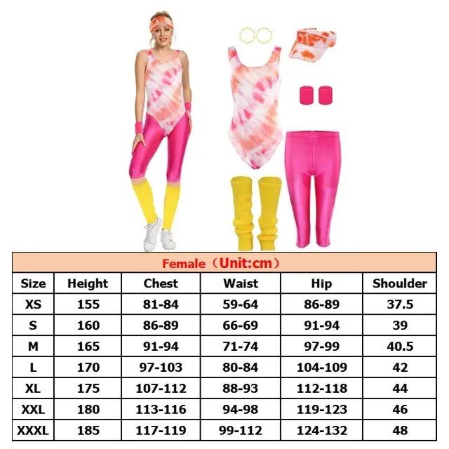 Ретро 80-е хиппи диско костюм 6 шт. Розовый, L, Costume E