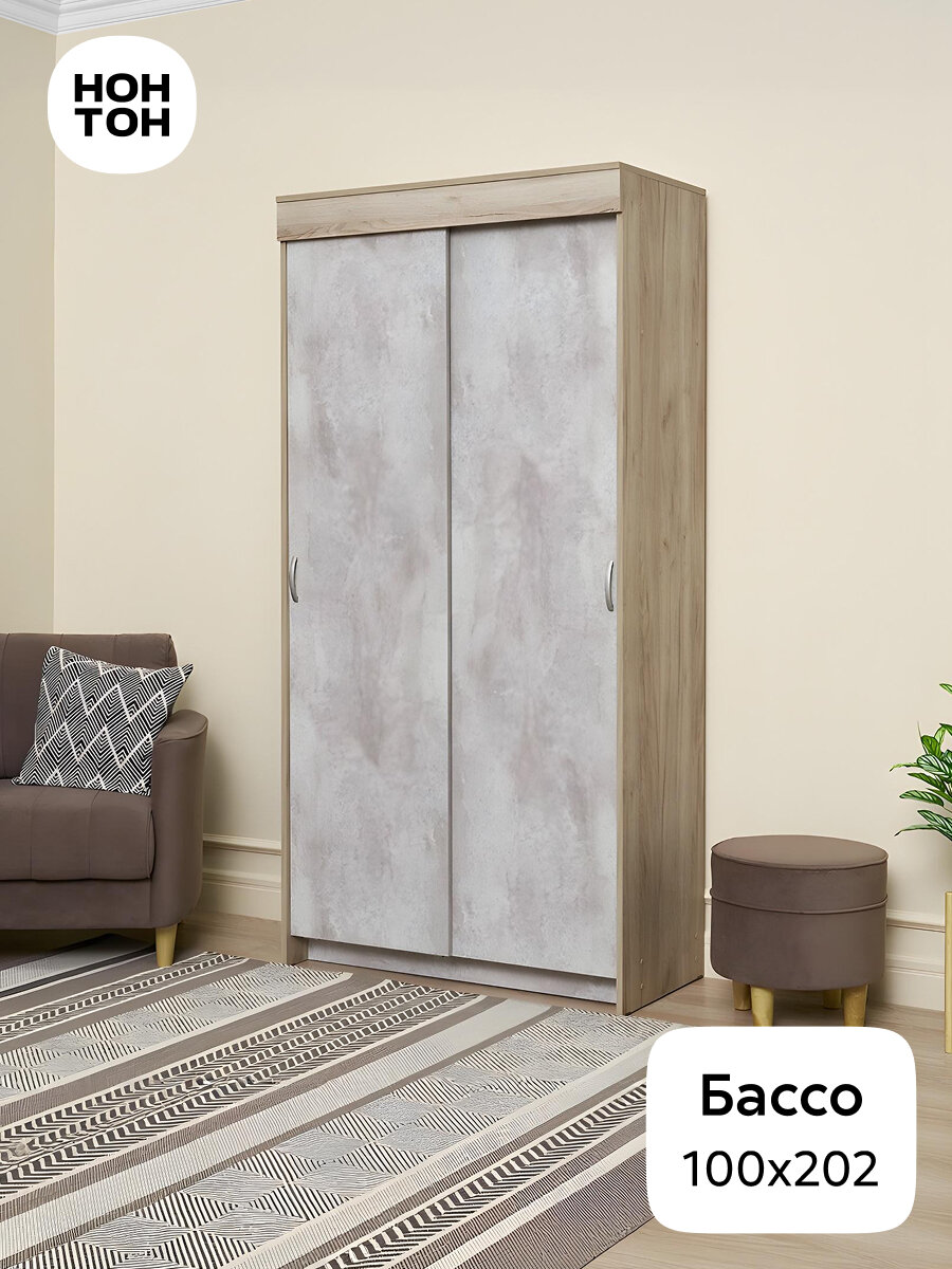 Шкаф-купе для одежды Нонтон Бассо, дуб крафт серый / бетонный камень 100 см