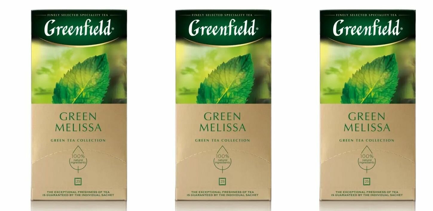 Greenfield Green Melissa Чай в пакетиках Зеленый с мелиссой, 25 пак. х 1,5 гр, 3 уп
